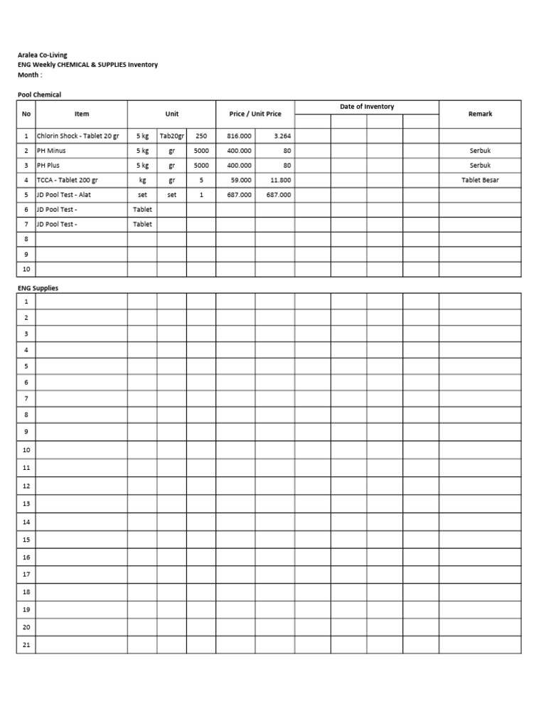 Eng Chemical Inventory Form PDF | PDF