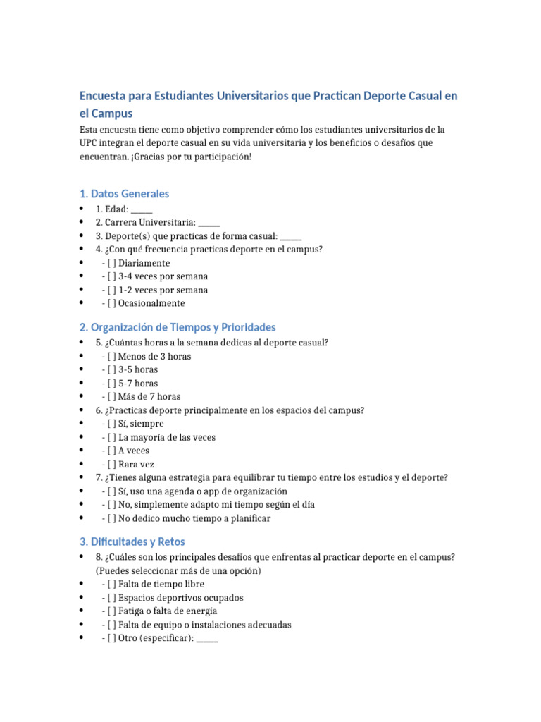 Encuesta Deporte Casual Campus UPC | PDF