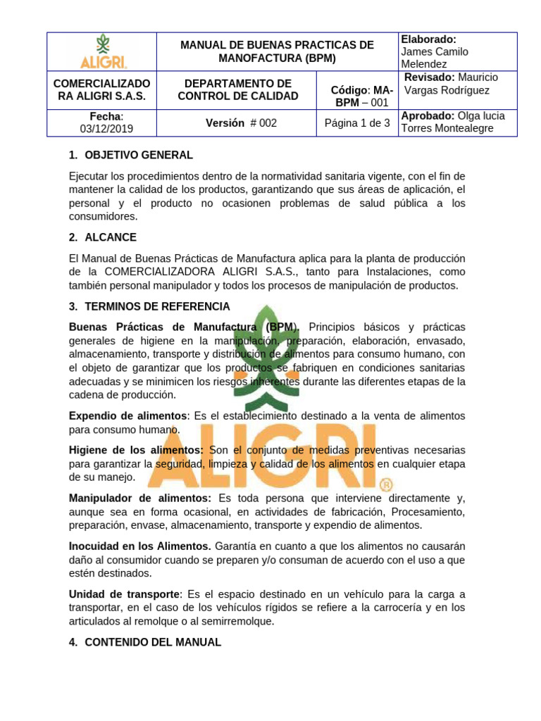 Programa de BPM | PDF | Alimentos | Seguridad alimenticia