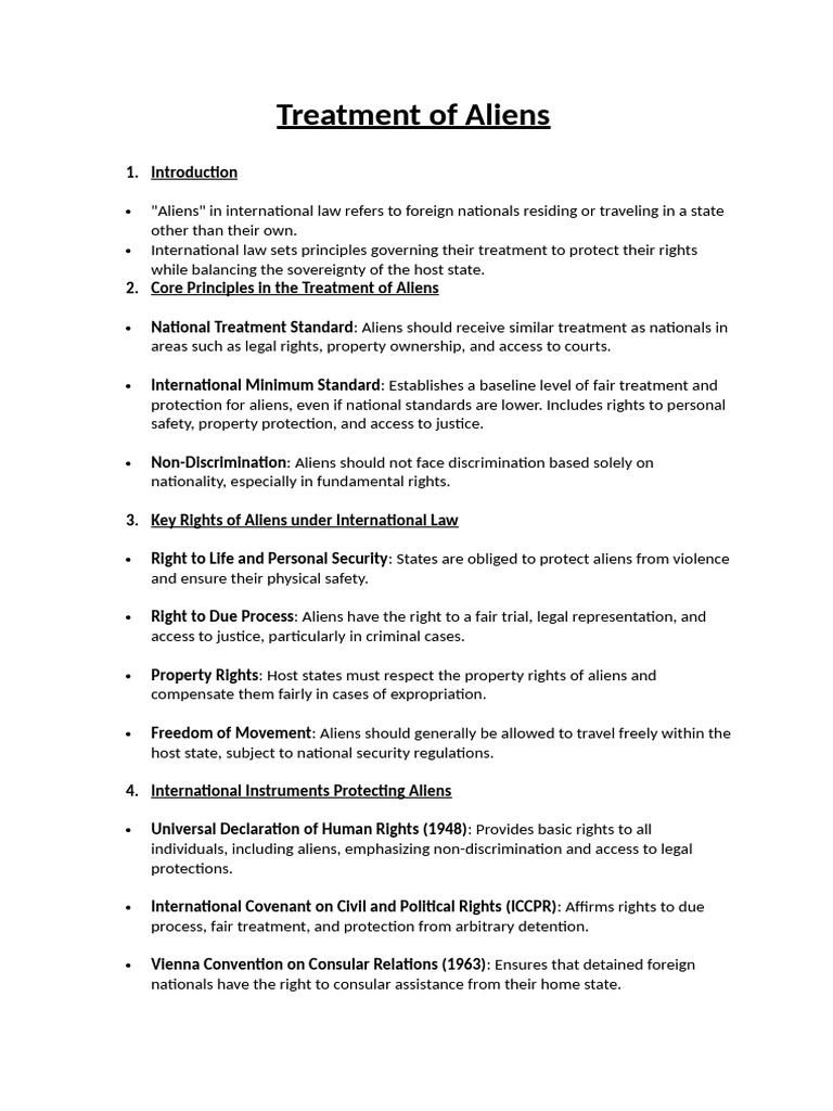 Treatment of Aliens | PDF | International Law | Right To Property