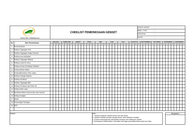 Cheklist Pemeriksaan Genset | PDF