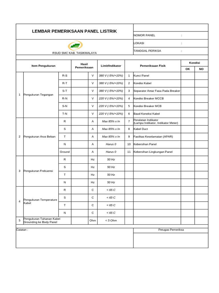 Lembar Pemeriksaan Panel Listrik | PDF