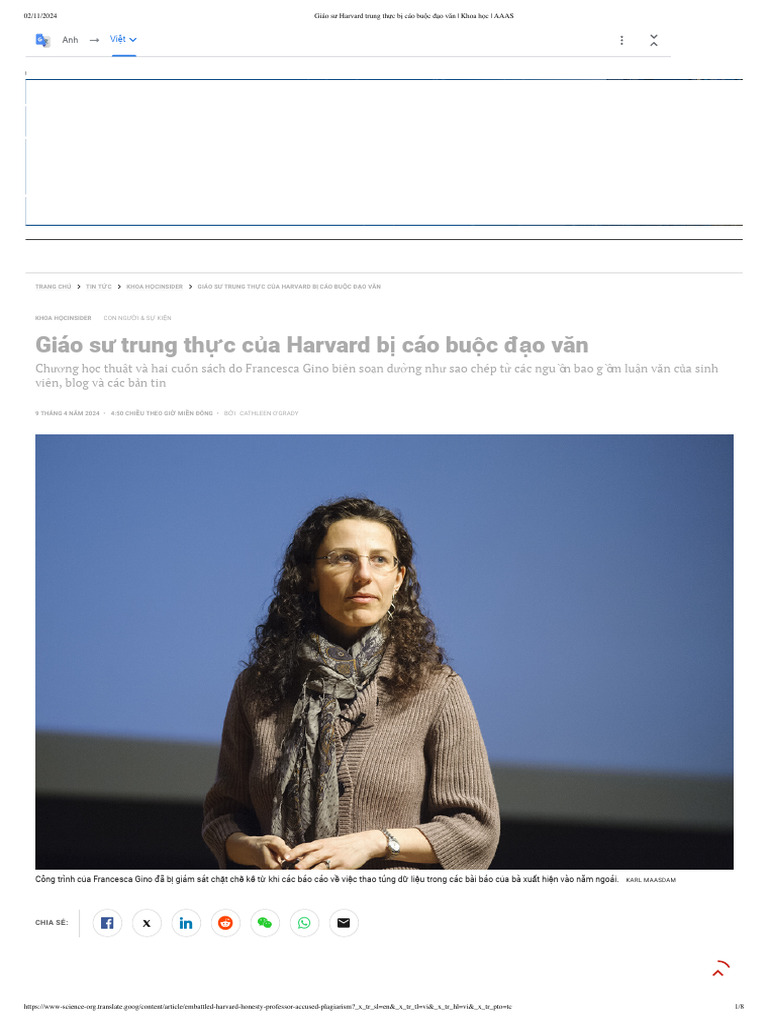 Tuần 1 - Giáo Sư Harvard Trung Thực Bị Cáo Buộc Đạo Văn - Khoa Học - AAAS | PDF