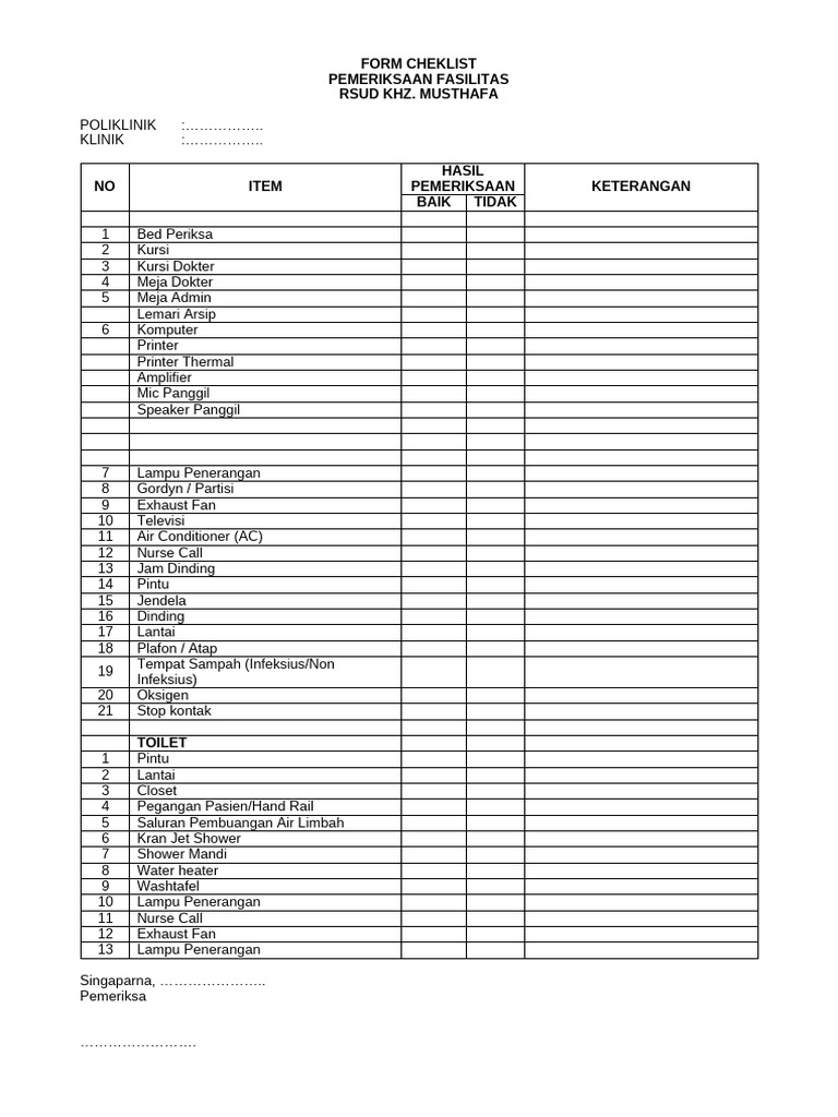 Form Cheklist Rawat Jalan | PDF