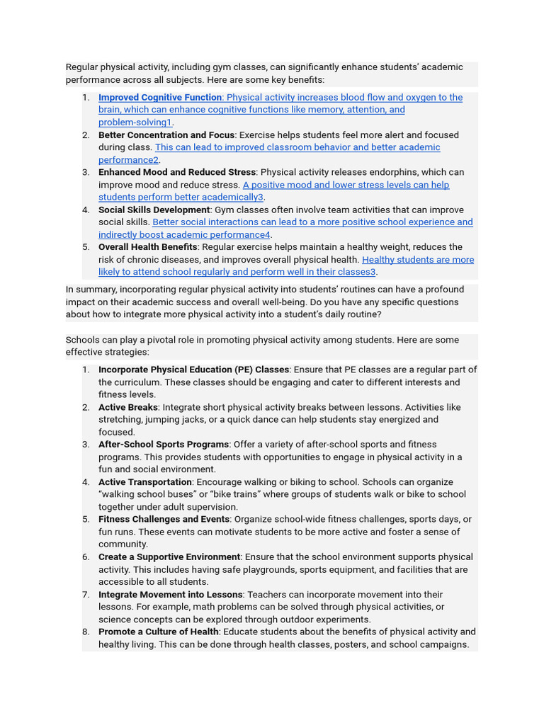 Boosting Academic Success Through Exercise | PDF | Physical Education ...