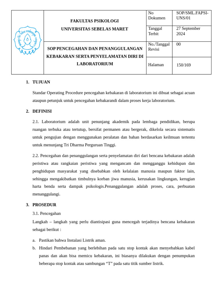 Sop Penanggulangan Kebakaran SML | PDF