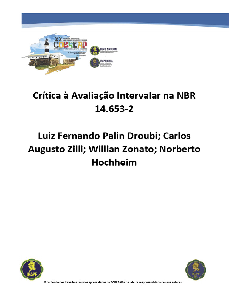 AO 34 Crítica À Avaliação Intervalar Na NBR 14.653 2 | PDF | Intervalo ...