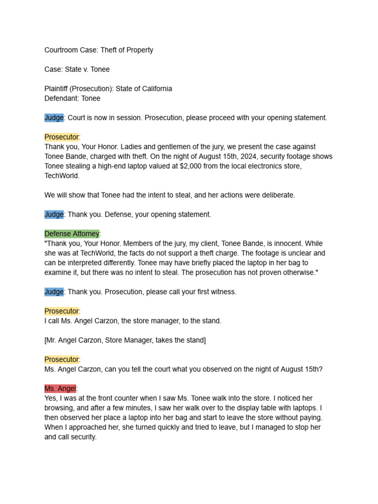 Courtroom Case - Theft of Property 2 | PDF | Prosecutor | Courtroom