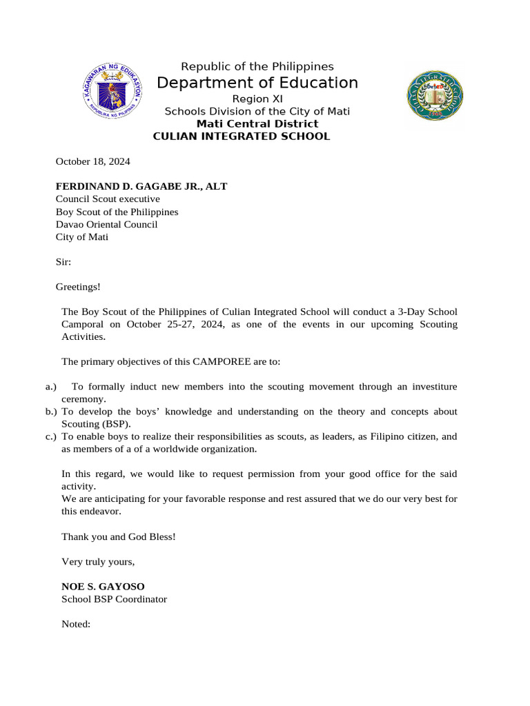 School Camporee Permission Request | PDF
