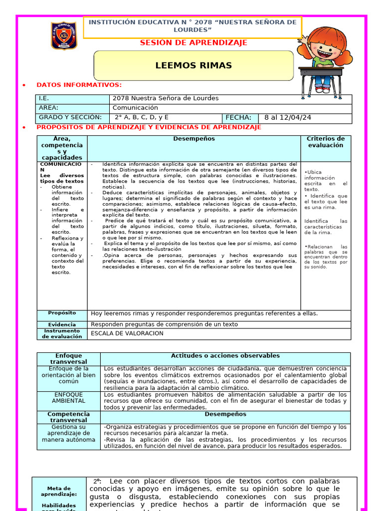 Aprendizaje de Rimas en 2° Grado | PDF | Aprendizaje | Evaluación