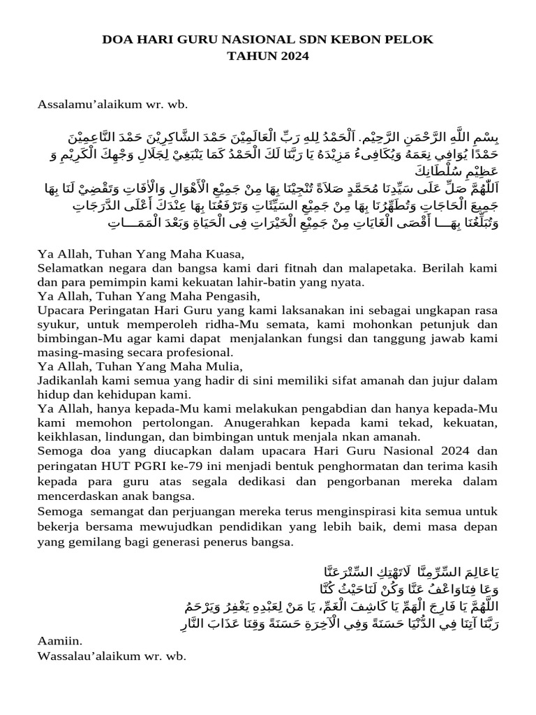 Doa Hari Guru Nasional 2024 | PDF | Seni & Disiplin Bahasa | Kajian Bahasa Asing