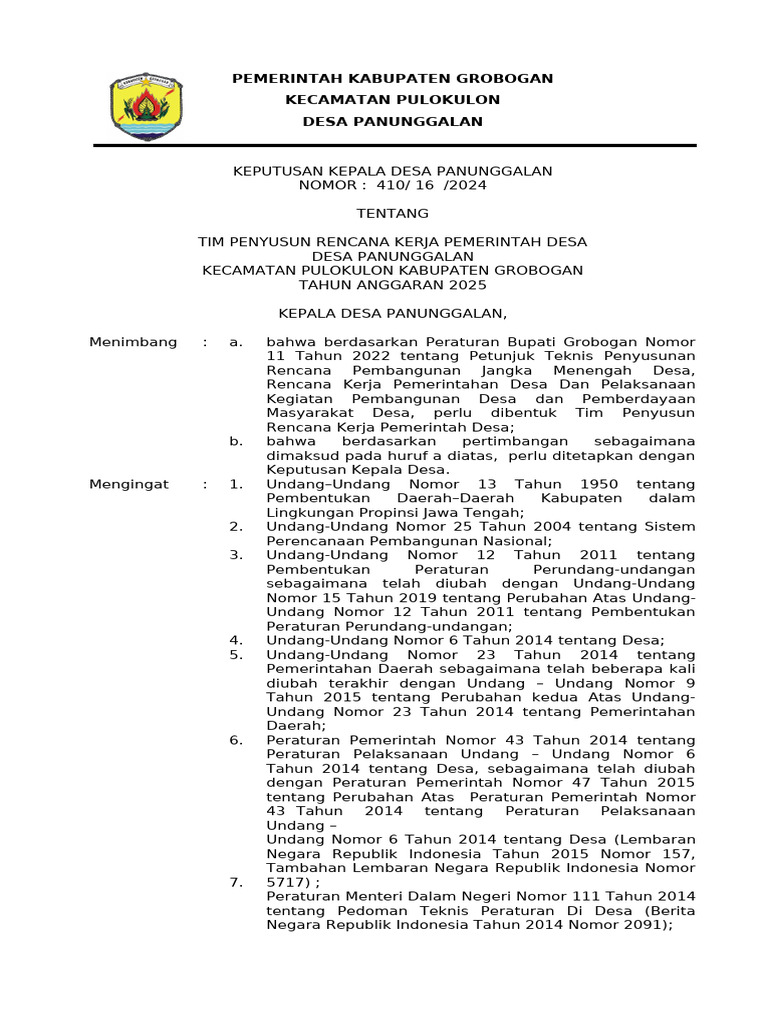 SK 16 Tim Penyusun Rkpdesa 2025 | PDF