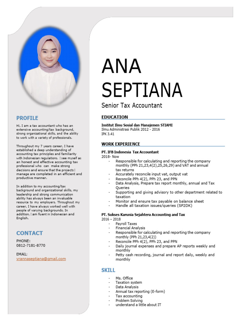 Ana Septiana Staff Pajak Resume | PDF | Taxes | Government Finances