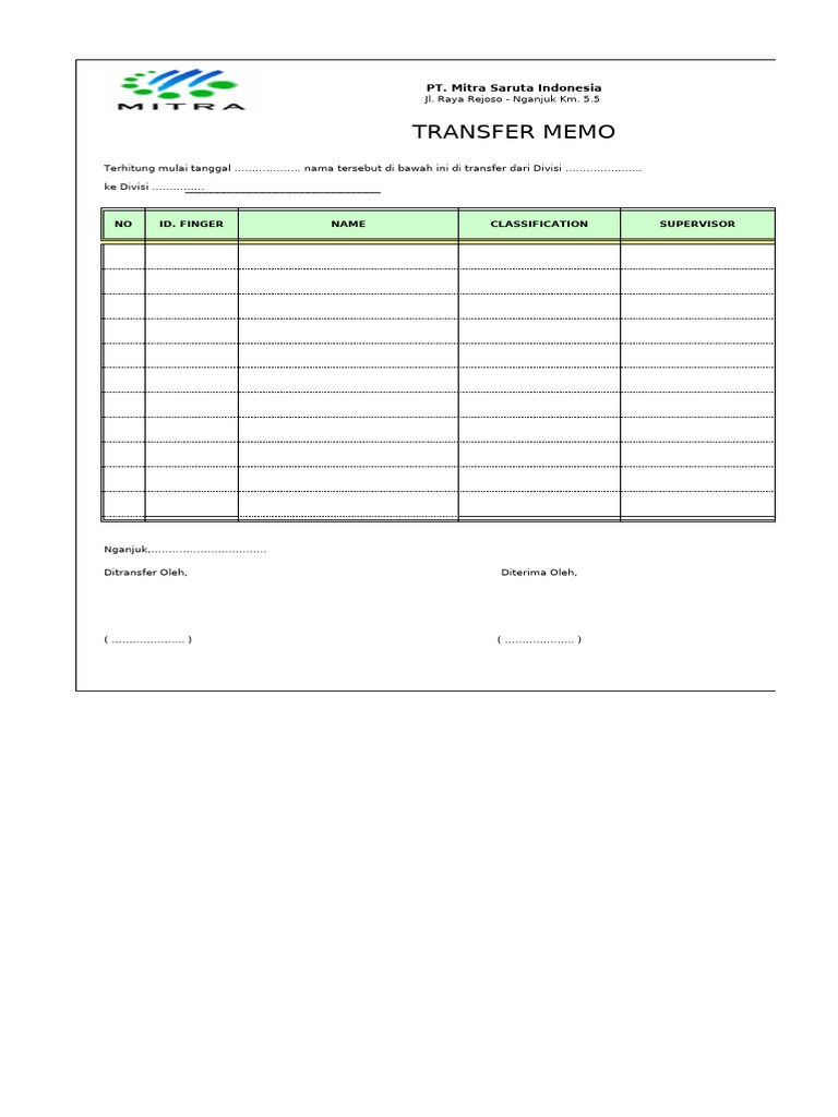 Transfer Memo Karyawan | PDF