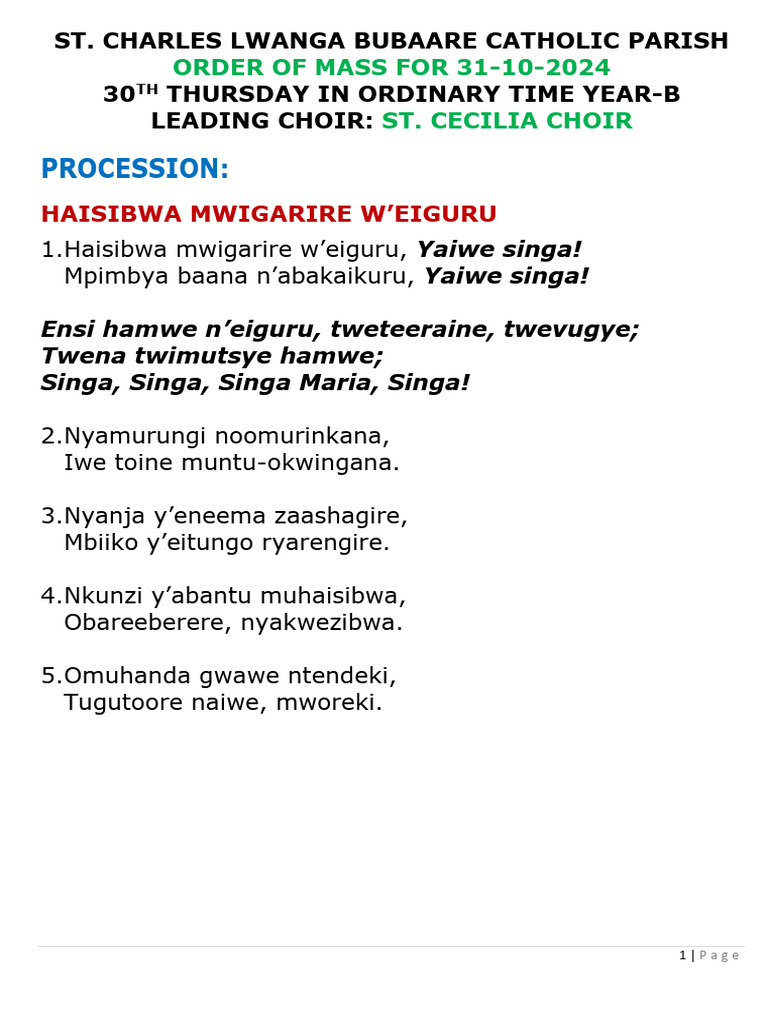 Catholic Mass Order 31-10-2024 | PDF | Catholic Liturgy | Mass (Liturgy)