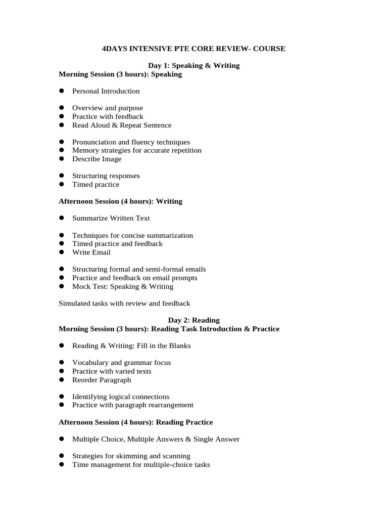 4days Intensive Pte Core Review | PDF | Multiple Choice | Speed Reading