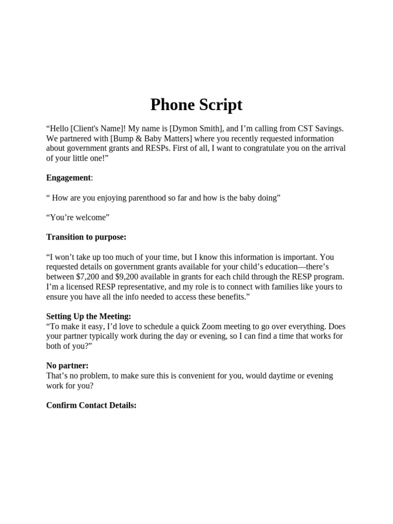 Effective Phone Script for RESP Consultations | PDF | Career & Growth ...