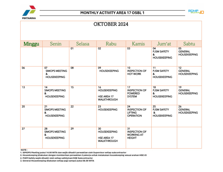 October 2024 Activity Schedule for Area 17 | PDF