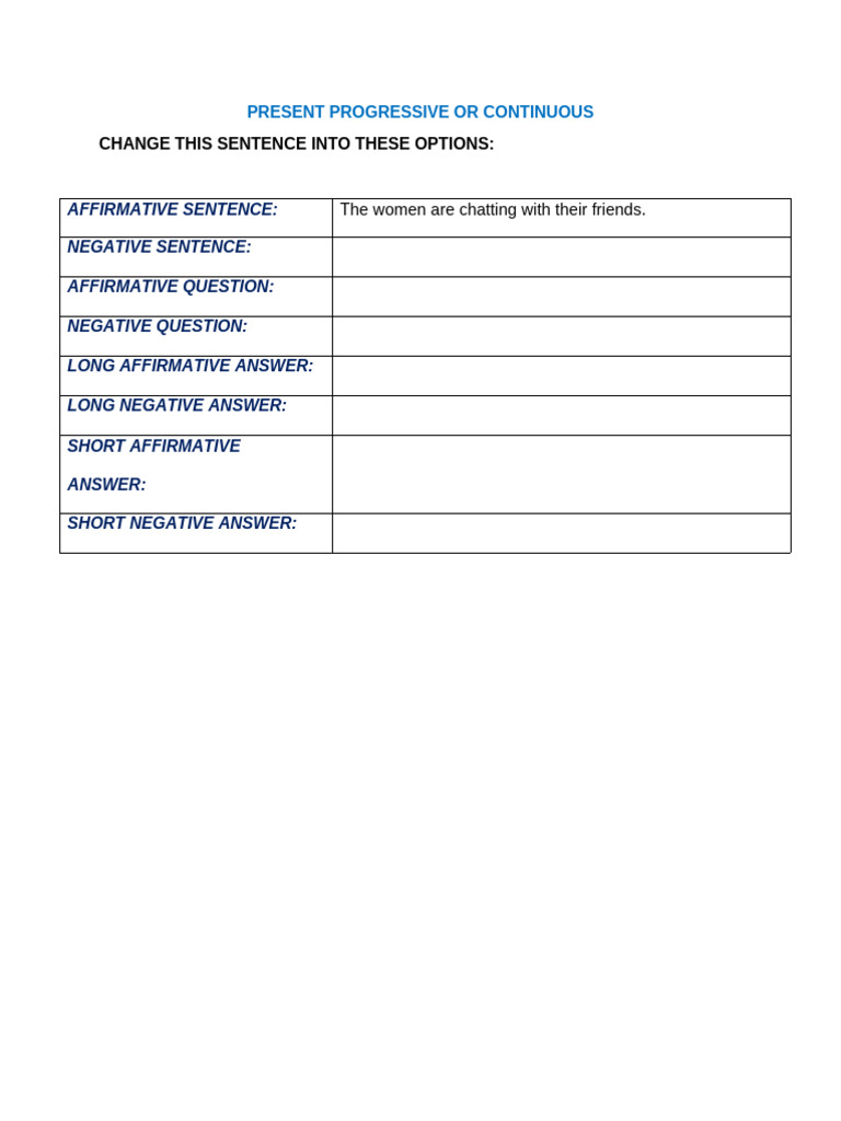 Sentences in The Present Progressive PR Continuous | PDF | Social Science