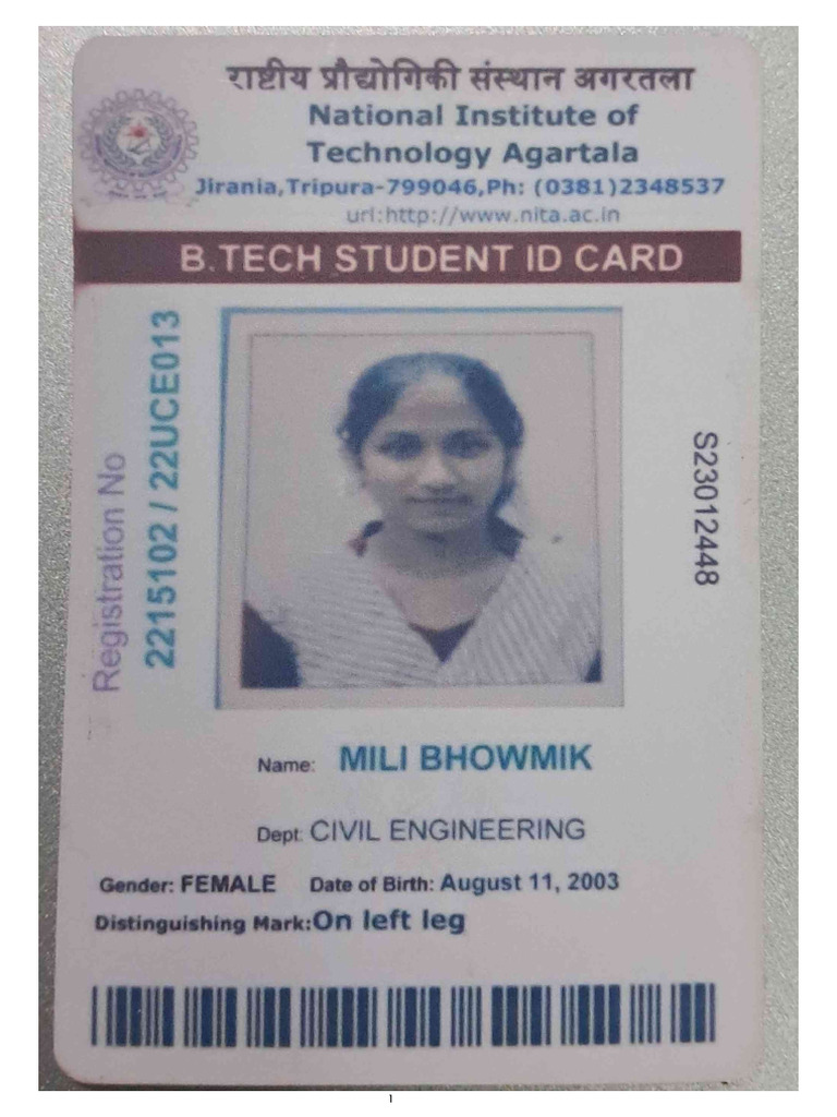 Mili Bhowmik ID Card | PDF