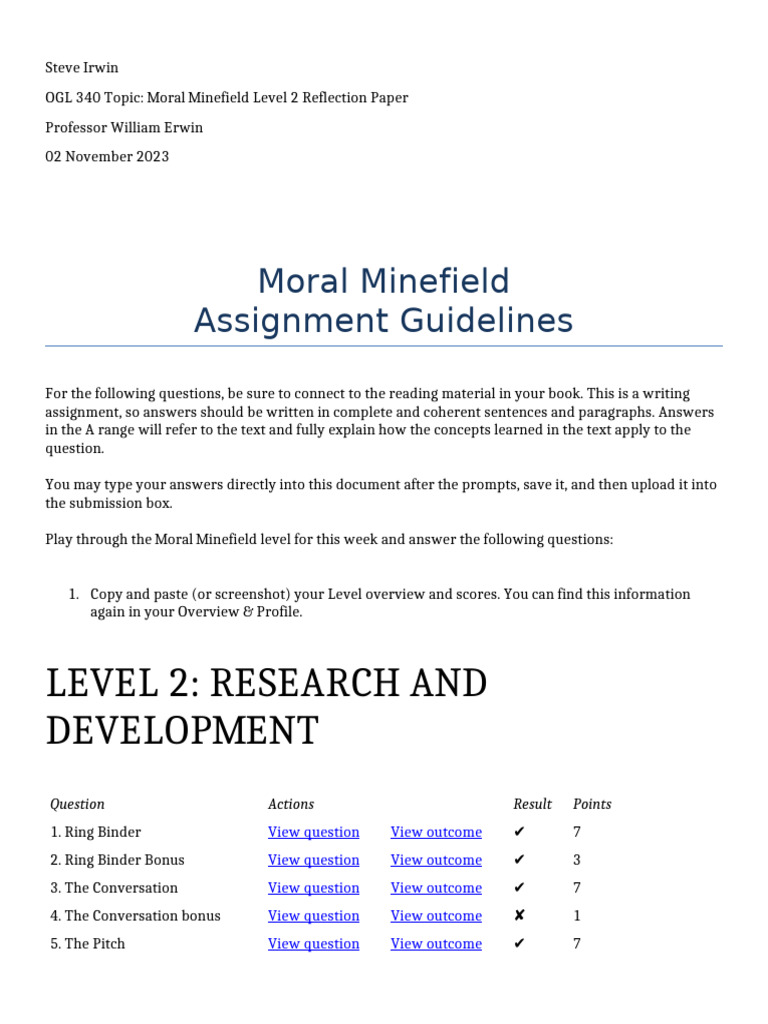 Moral Minefield Assignment Level 2 | PDF