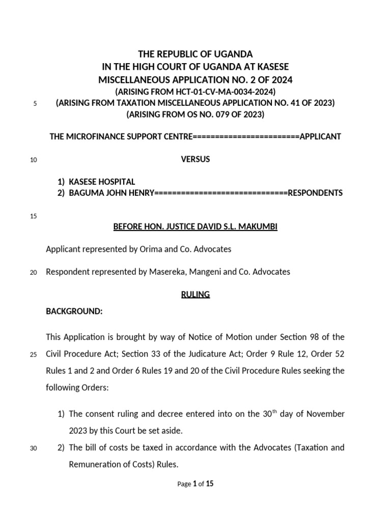 Microfinance Support Centre V Kasese Hospital Another (Miscellaneous ...