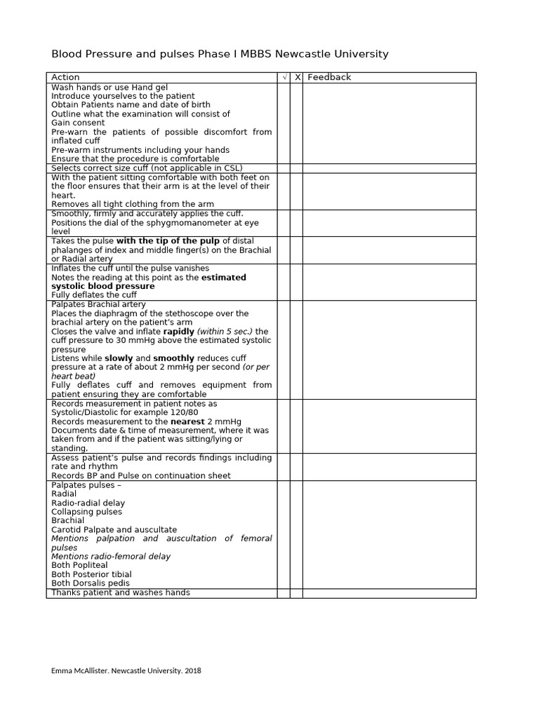 Case01 - BP & Pulse Checklist 2023 | PDF | Science & Mathematics