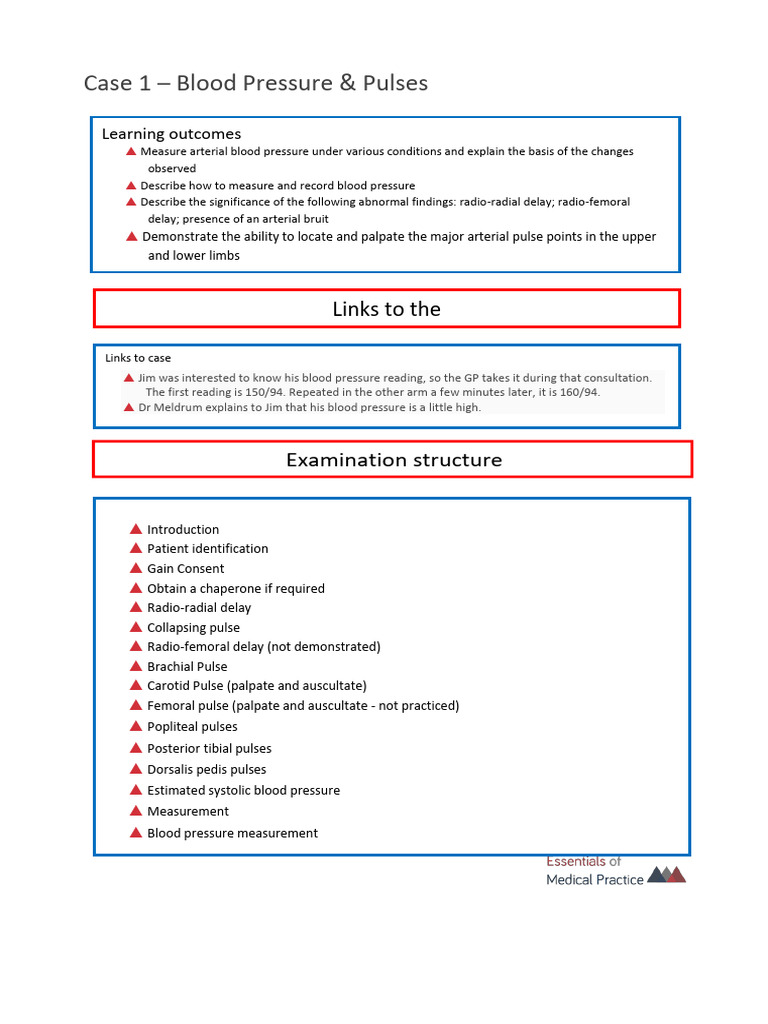 Case01 - Blood Pressure and Pulses Booklet 2019 2 | PDF | Pulse | Blood Pressure