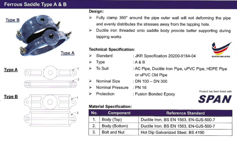 LYE-Ductile Iron Saddle | PDF | Pipe (Fluid Conveyance) | Industrial ...