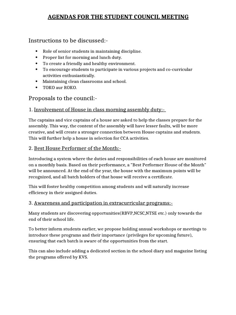 Student Council Meeting Agenda | PDF | Career & Growth