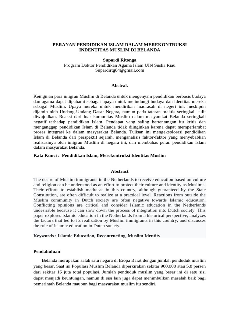 Jurnal Pendidikan Islam Belanda | PDF | Agama & Spiritualitas