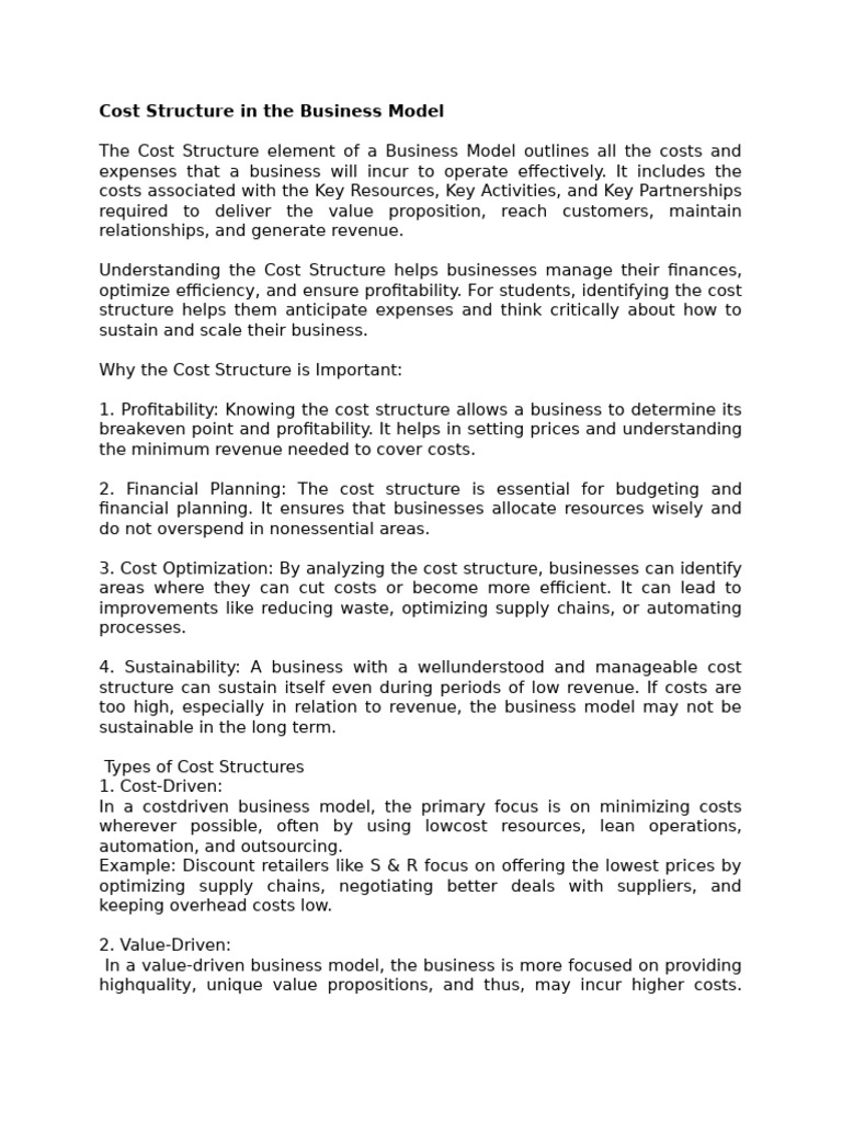 9 Cost Structure Pdf Supply Chain Marketing