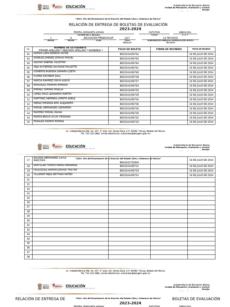Formatos Entrega de Boletas 23-24 | PDF | México | Arreglos de vivienda
