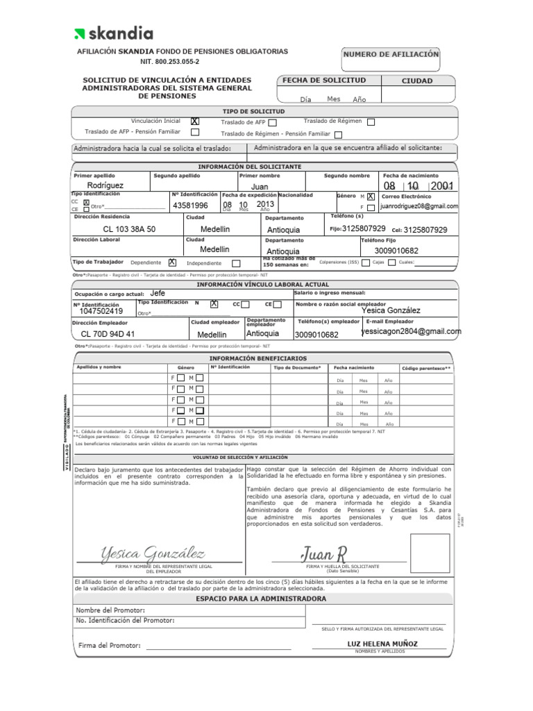 Formato Skandia Juan | PDF | Documento de identidad | Aplicaciones de la criptografía