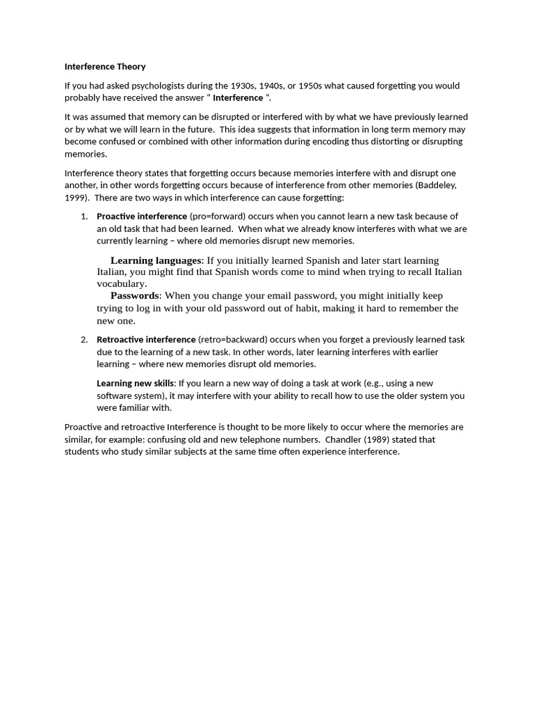 Theories of forgetting | PDF | Recall (Memory) | Memory