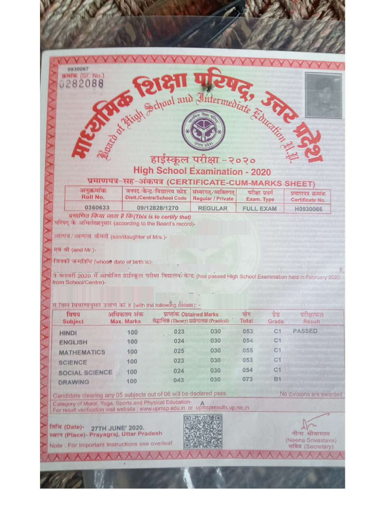 Class 10 Marksheet | PDF