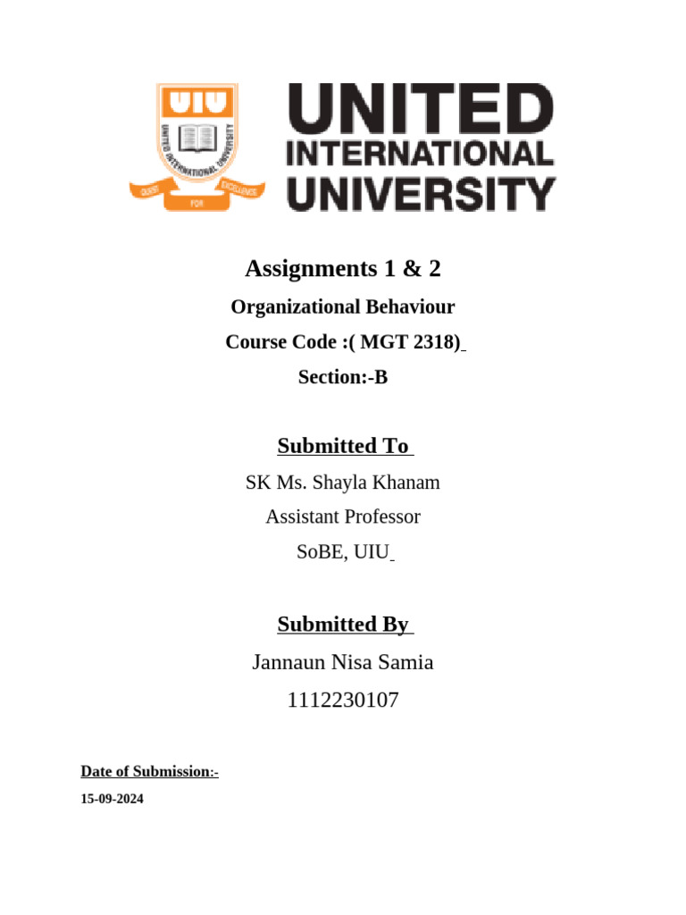 Samia OB Individual Assignment 2.edited | PDF | Organizational Behavior | Applied Psychology