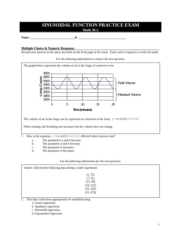 PRACTICE EXAM Sinusoidal Function | PDF | Regression Analysis | Tide