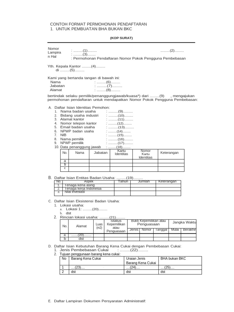 Format Permohonan Pendaftaran Untuk Pembuatan Bha Bukan BKC | PDF