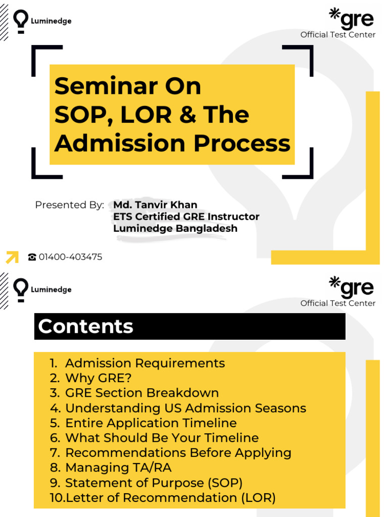 Seminar On SOP LOR Admission Process USA - Luminedge | PDF | Graduate ...