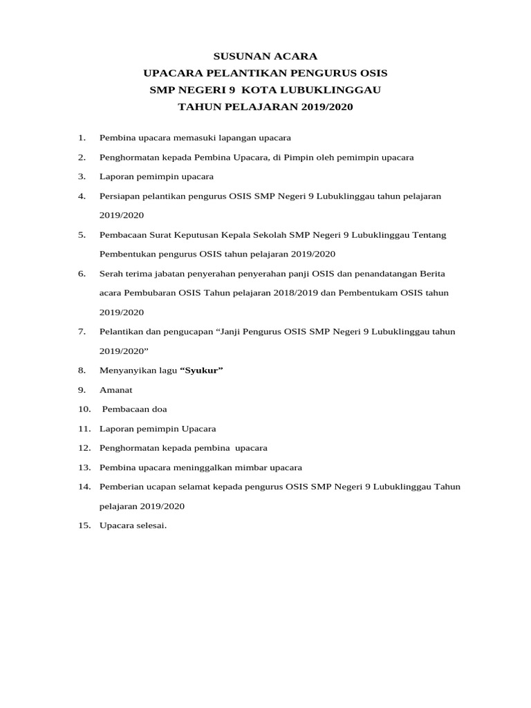 Susunan Acara Pelantikan Osis | PDF