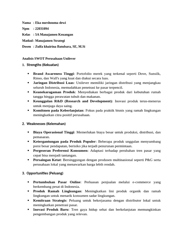 Tugas Analisis Swot | PDF | Bisnis | Seni