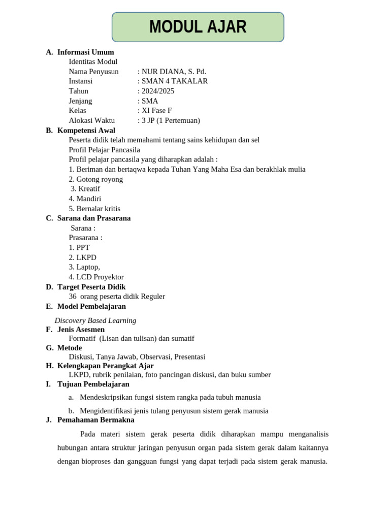 MODUL SISTEM GERAK NUR DIANA,S.Pd | PDF MODUL SISTEM GERAK NUR DIANA,S.Pd | PDF
