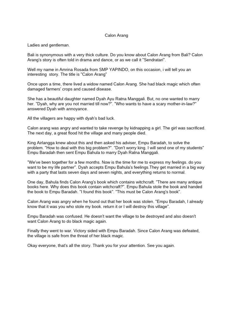 Calon Arang: A Tale of Magic and Revenge | PDF
