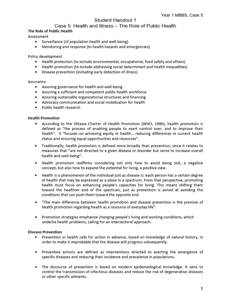 Case 5 - Role of Public Health Seminar - Student Handout 1 | PDF | Preventive Healthcare ...