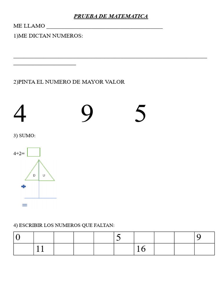 PRUEBA DE MATEMATICA | PDF