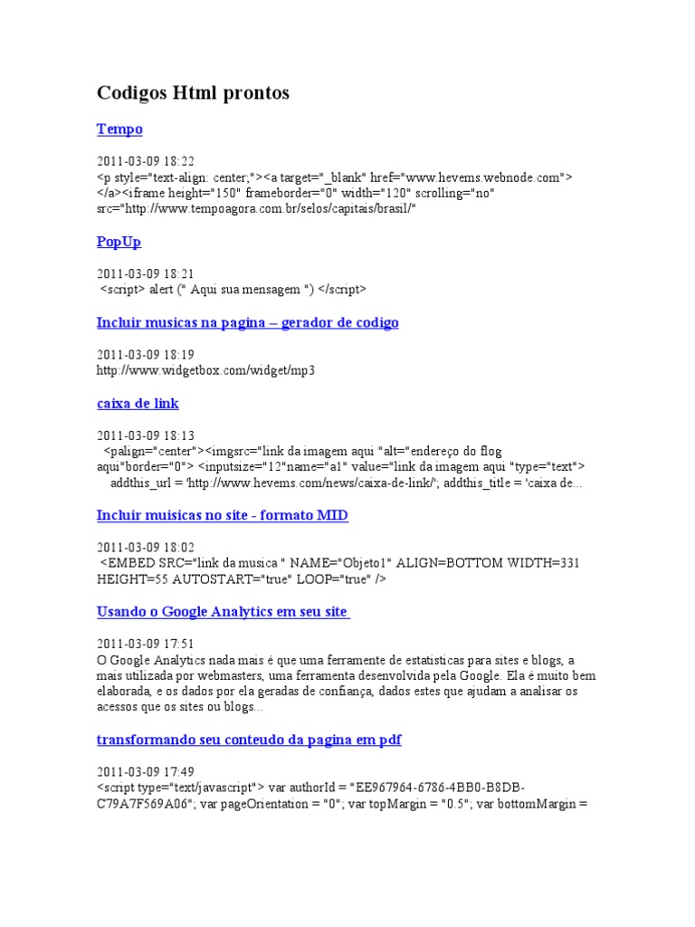 Codigos HTML Prontos | PDF