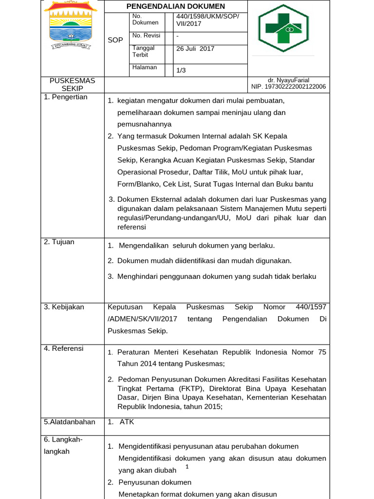 Sop Pengendalian Dokumen | PDF | Sains & Matematika