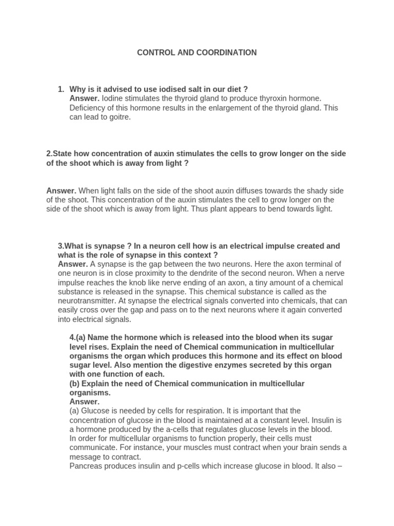 CONTROL AND COORDINATION Notes | PDF | Hormone | Cell Signaling