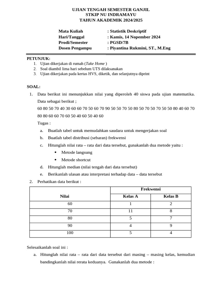 Format Soal Uts Ganjil Ta 2024-2025.statistik Deskriptif Kelas 7B | PDF